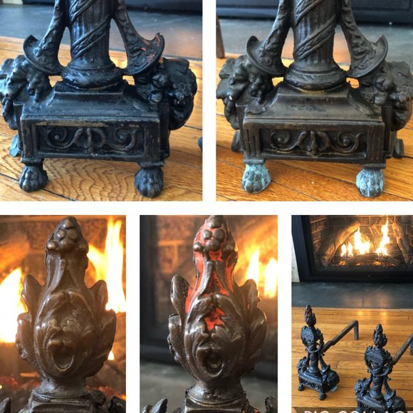 Antique | Accents | Antique Decorative Cast Iron Andirons Log Dog Set ...